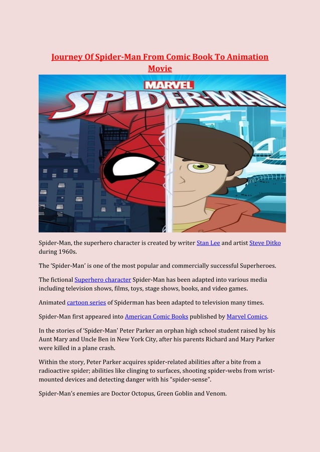 Journey of spiderman from comic book to animated movie | PDF
