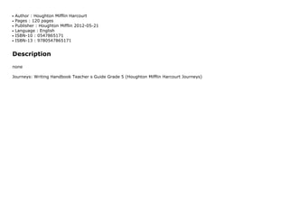 Journeys: Writing Handbook Teacher s Guide Grade 5 (Houghton Mifflin ...