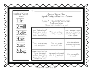 Journey's Spelling Lists | PDF