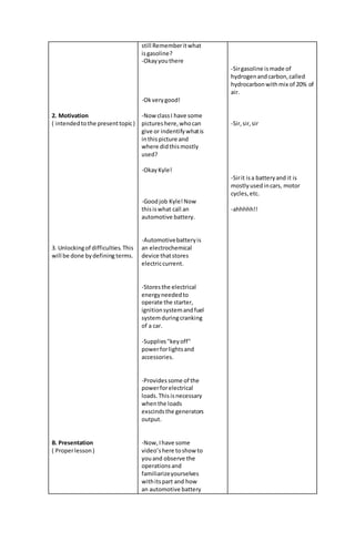 Detailed lesson plan in Automotive by: jovanni | DOCX