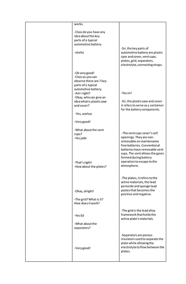 Detailed lesson plan in Automotive by: jovanni | DOCX | Chemistry | Science