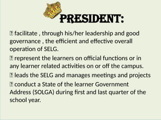 tHE IMPORTANCE AND ROLES OF THE SELG AND IT'S OFFICERS | PPTX