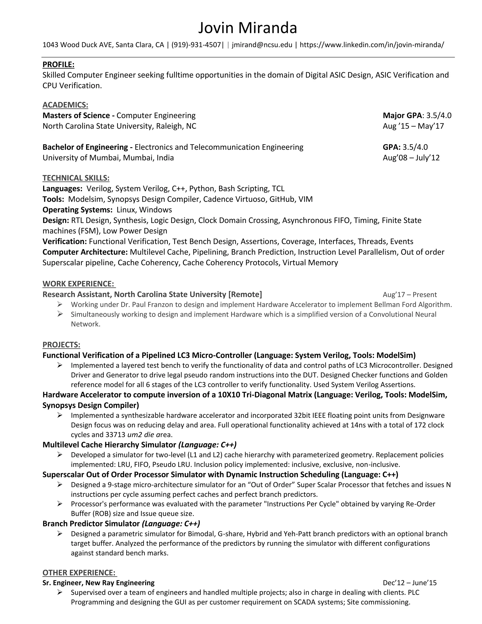 Jovin miranda (Rsume) | PDF