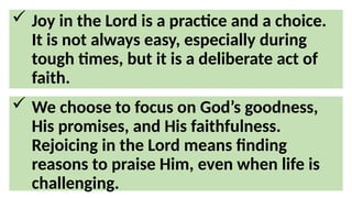 A sermon outline entitled JOY in the Lord sermon | PPTX
