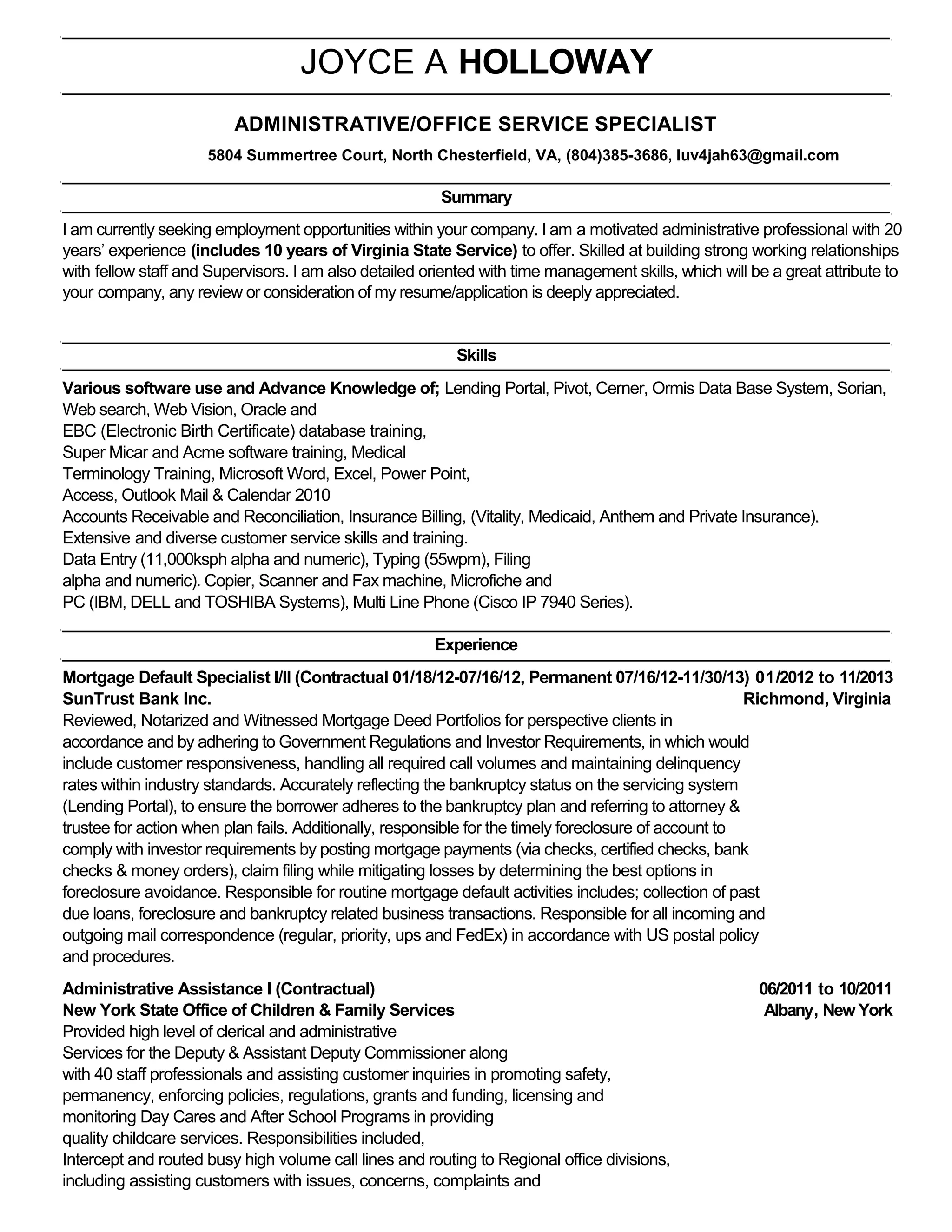 Joyce A Holloway Resume | PDF