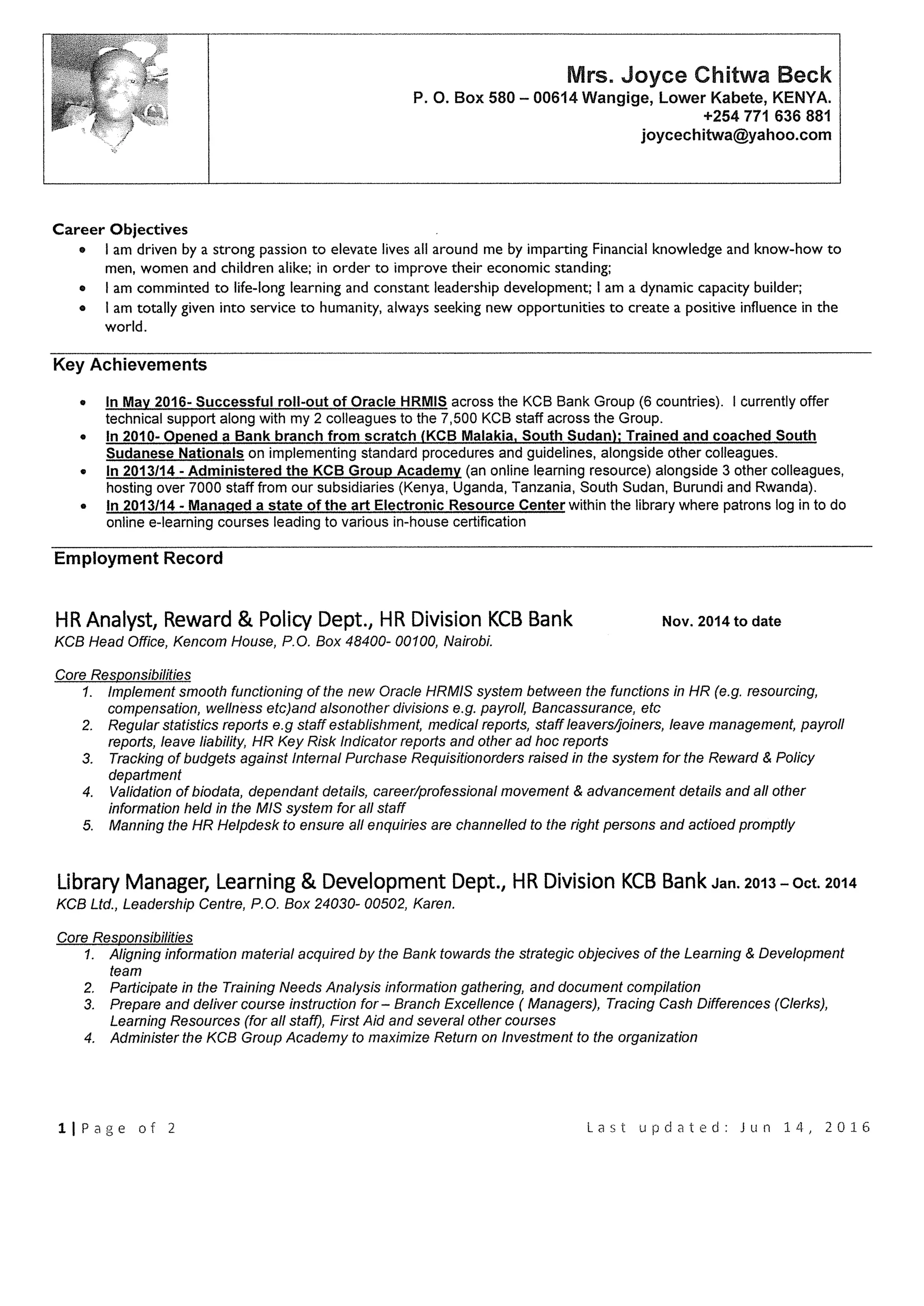 Joyce beck cv | PDF