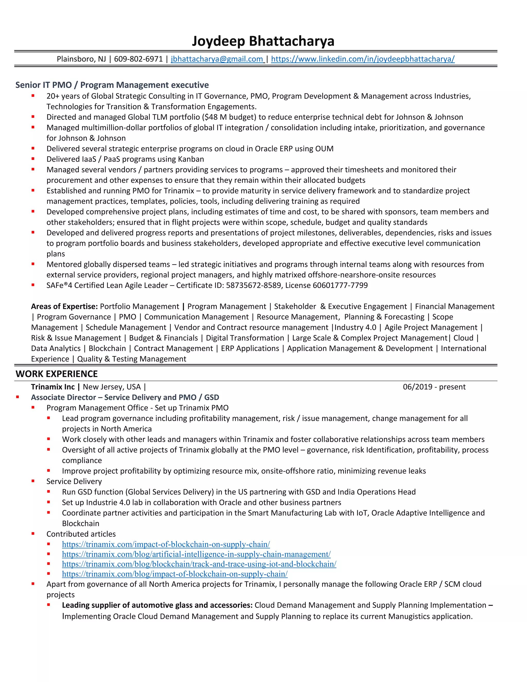 Joydeep PMO Executive resume | PDF