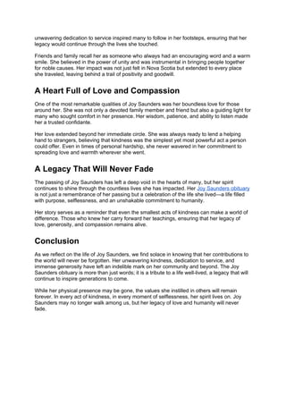 Joy Saunders Obituary Tribute: Reflecting on a Life Well-Lived | DOCX