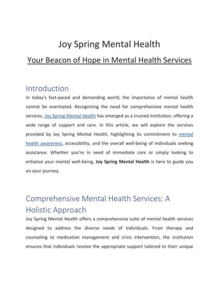 Joy Spring Mental HealtH1.ppt | Mental Health | Diseases and Conditions