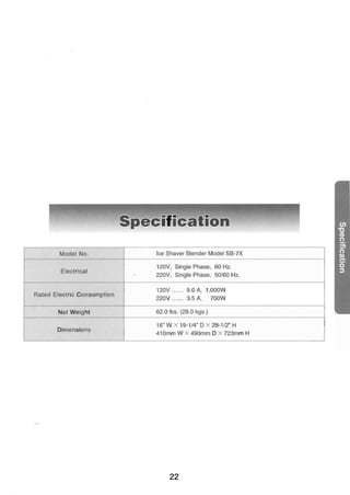 Joytec Ice Shaver Blender Sb-7 x-manual | PDF