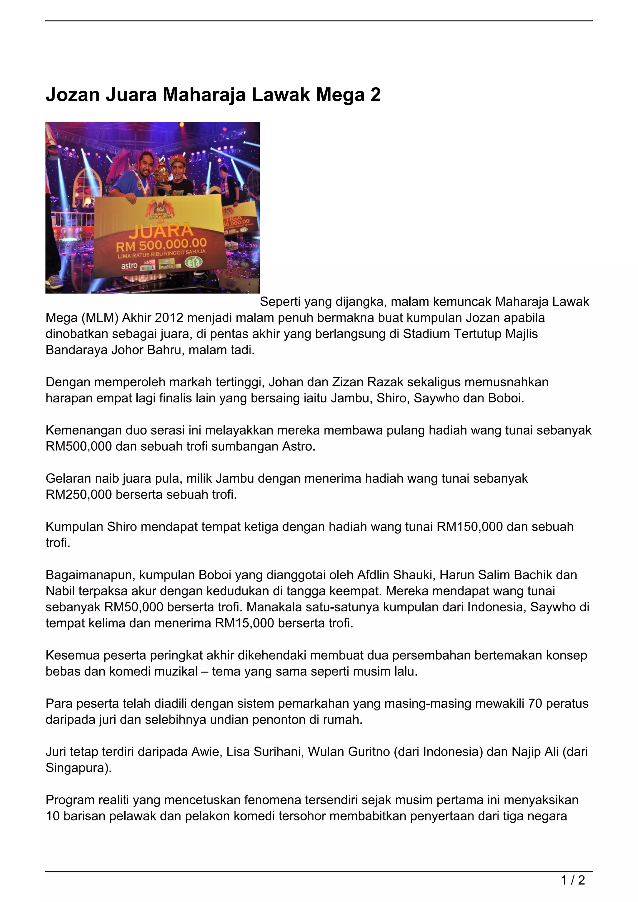 Jozan Juara Maharaja Lawak Mega 2 | PDF