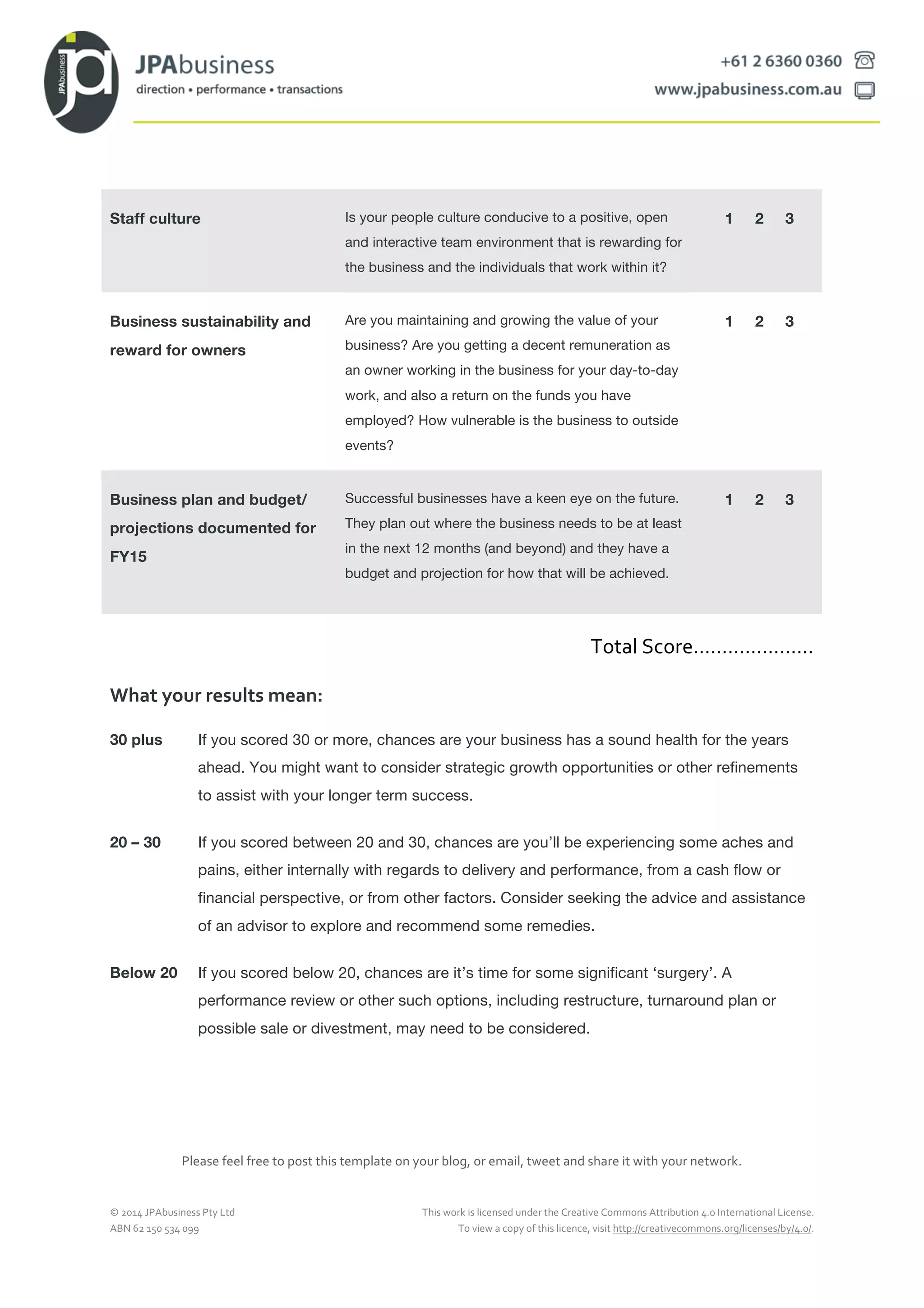 JPAbusiness Business Health Check Template | PDF