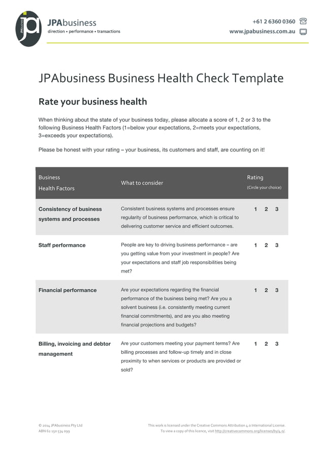 JPAbusiness Business Health Check Template | PDF