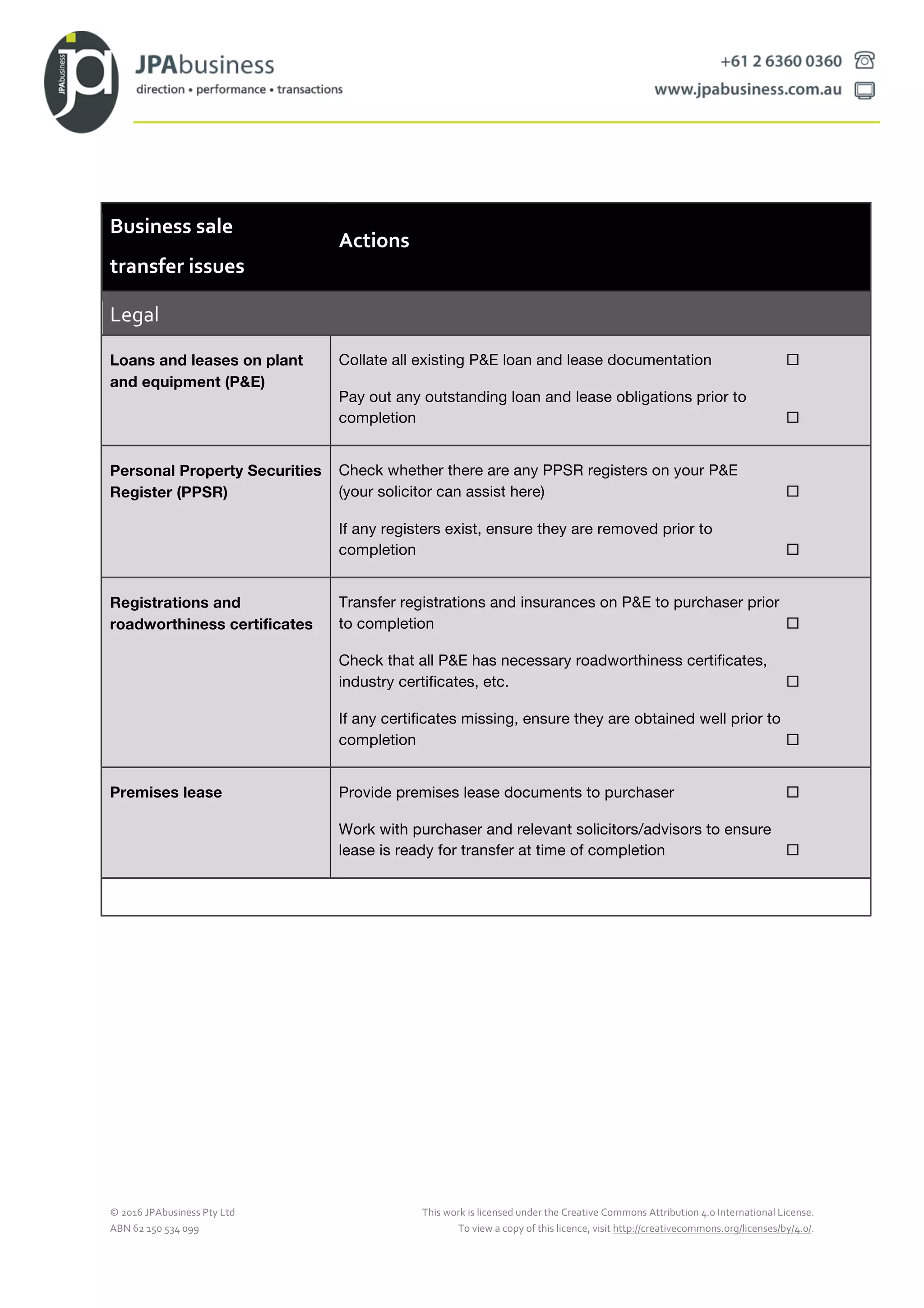 JPAbusiness Business Transfer Checklist | PDF