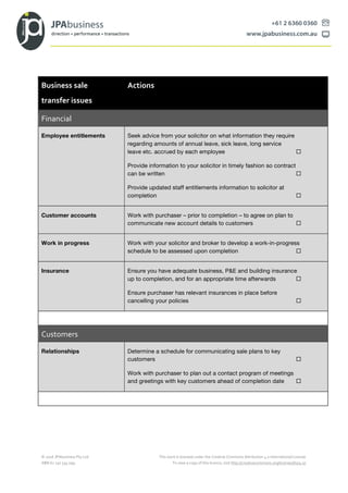 JPAbusiness Business Transfer Checklist | PDF