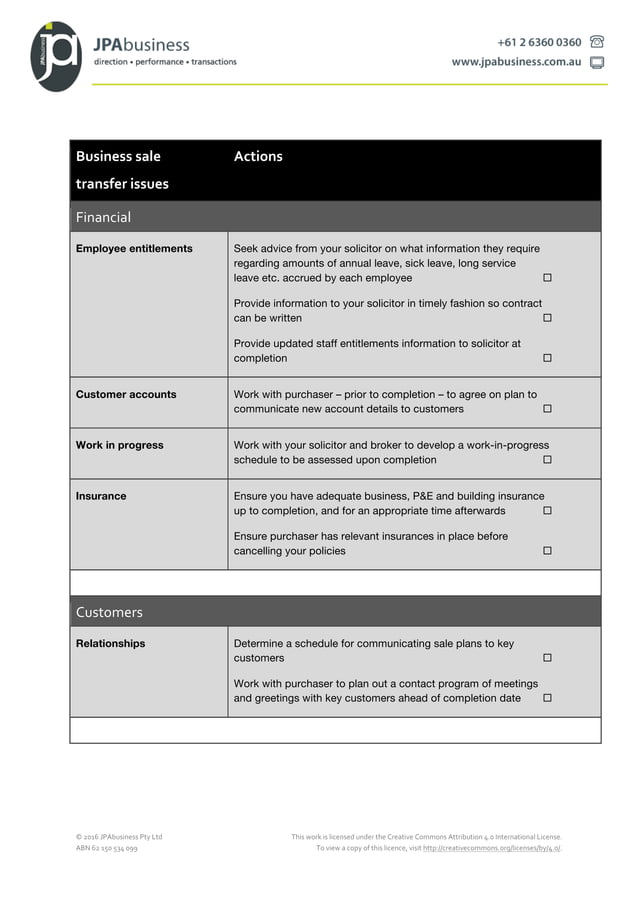 JPAbusiness Business Transfer Checklist | PDF