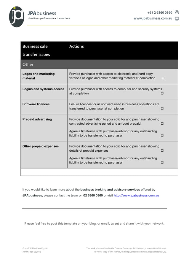 JPAbusiness Business Transfer Checklist | PDF