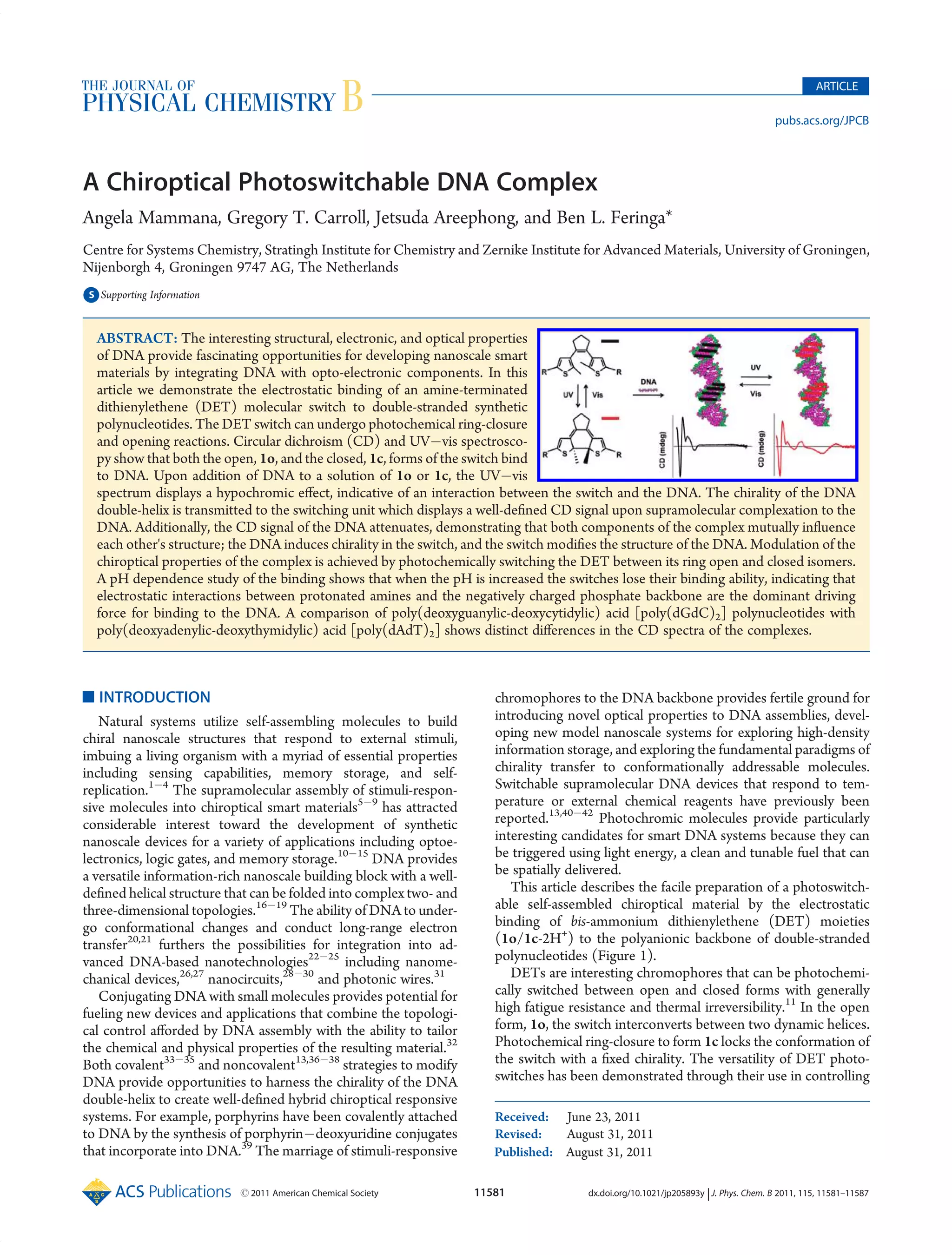 A Chiroptical Photoswitchable DNA Complex | PDF