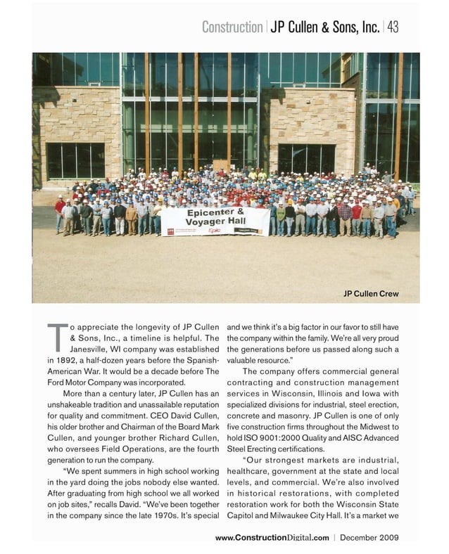 J.P. Cullen A Legacy Of Excellence From Construction Digital | PDF