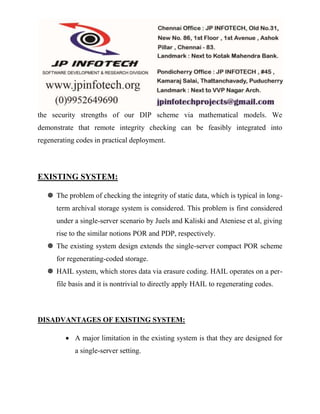 JPD1406 Enabling Data Integrity Protection in Regenerating-Coding-Based Cloud Storage: Theory ...