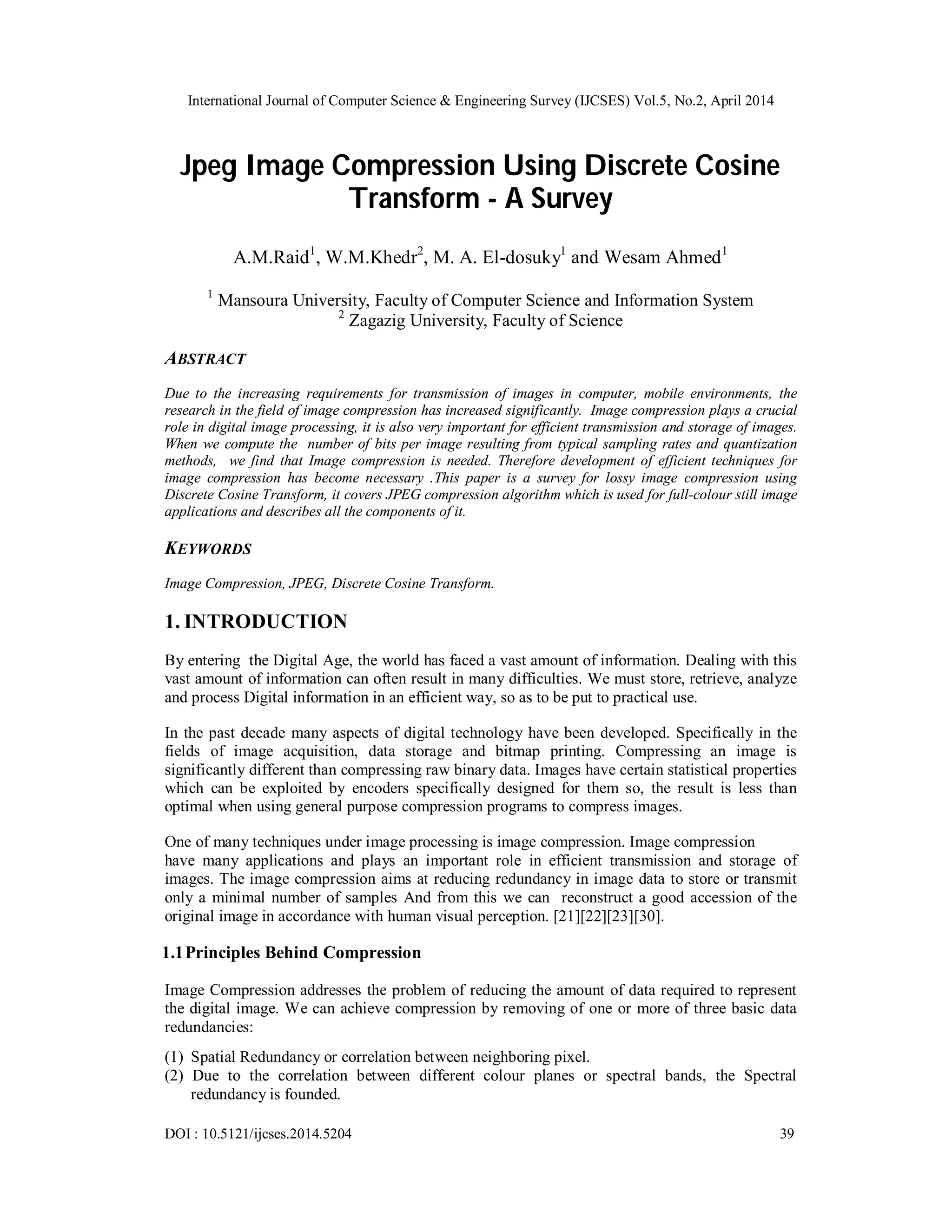 Jpeg image compression using discrete cosine transform a survey | PDF