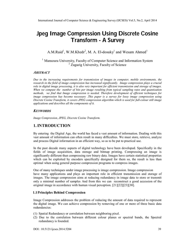 Jpeg image compression using discrete cosine transform a survey | PDF