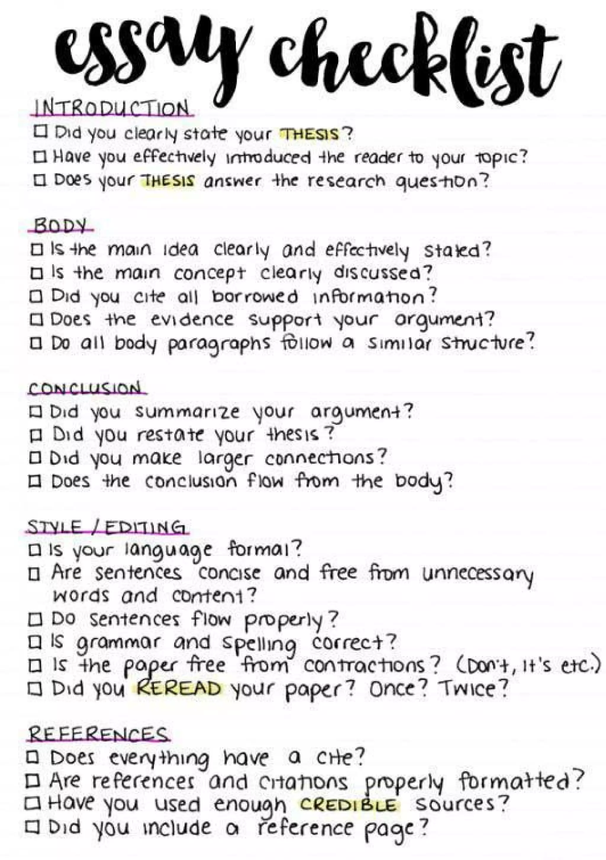 essay checklist | PDF