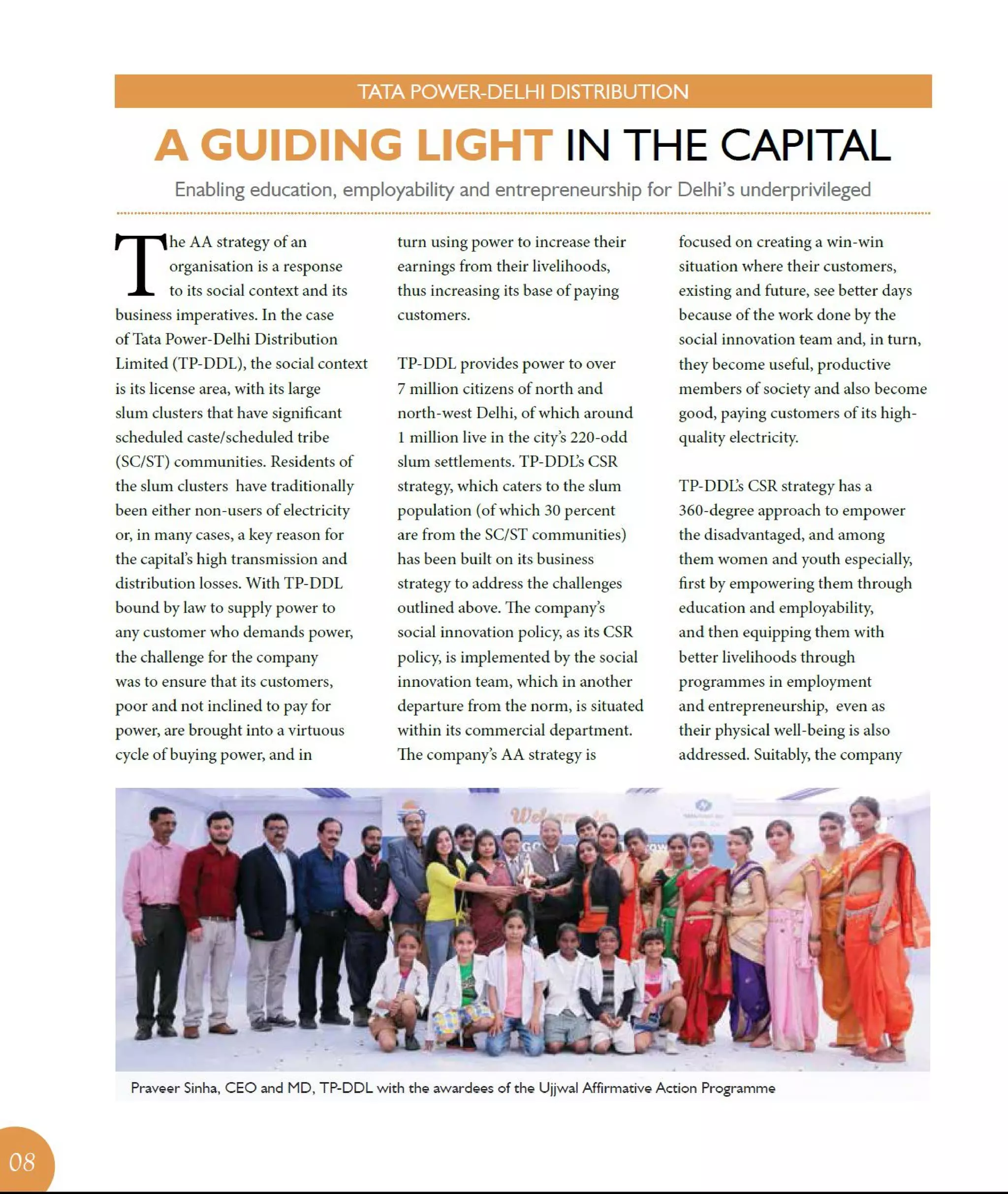 Tata Power-DDL’s Case Study ‘A GUIDING LIGHT IN THE CAPITAL’ featured in 'AA Matters' Magazine | PDF