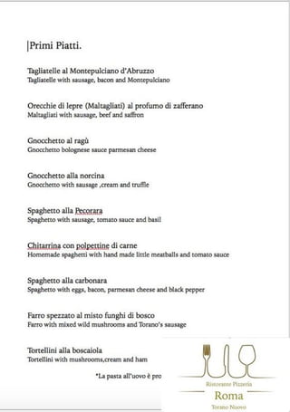 Menu Ristorante Roma - Torano Nuovo | PDF