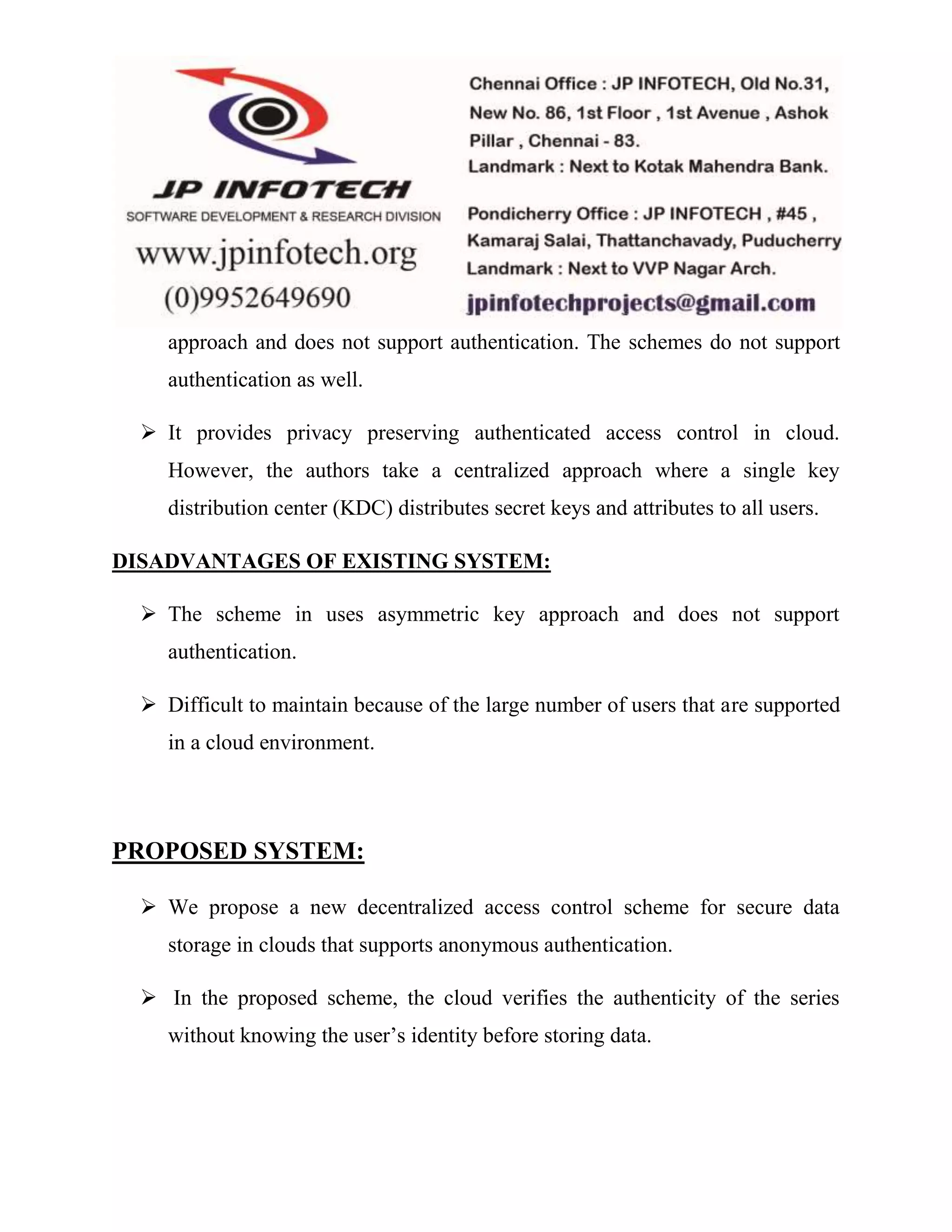 JPJ1405 Decentralized Access Control With Anonymous Authentication of Data Stored in Clouds | DOCX