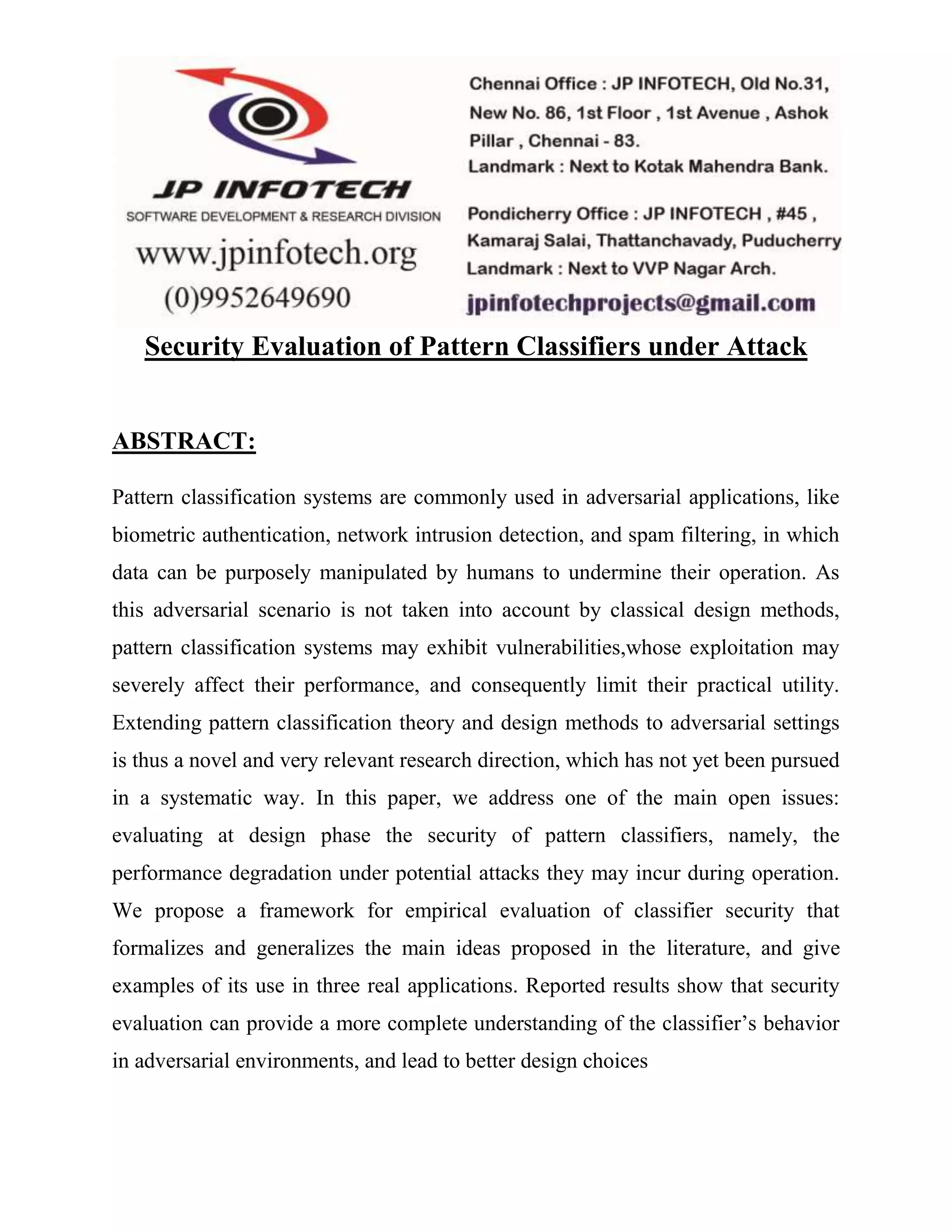 JPJ1425 Security Evaluation of Pattern Classifiers under Attack | PDF