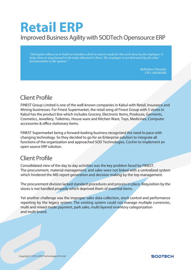 SODTECH Retail ERP Solution using iDempiere - Case Study | PDF | Logistics | Business