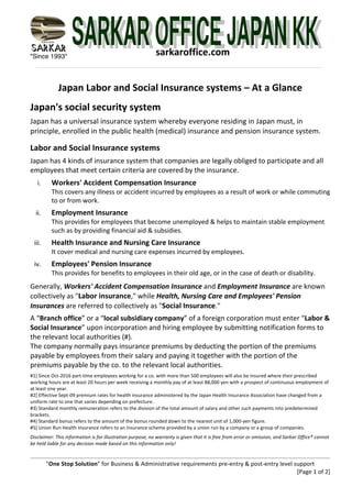 Japan's social security system, Social & Labor Insurance - At a glance ...