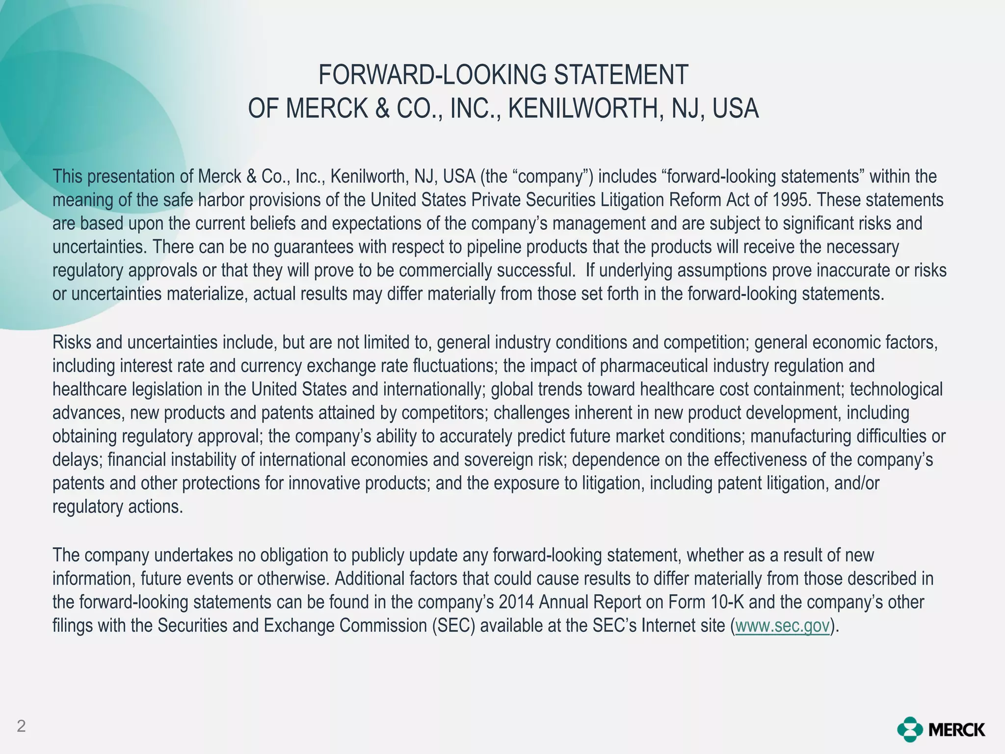 Merck @ JP MORGAN 2016 HEALTHCARE CONFERENCE | PDF