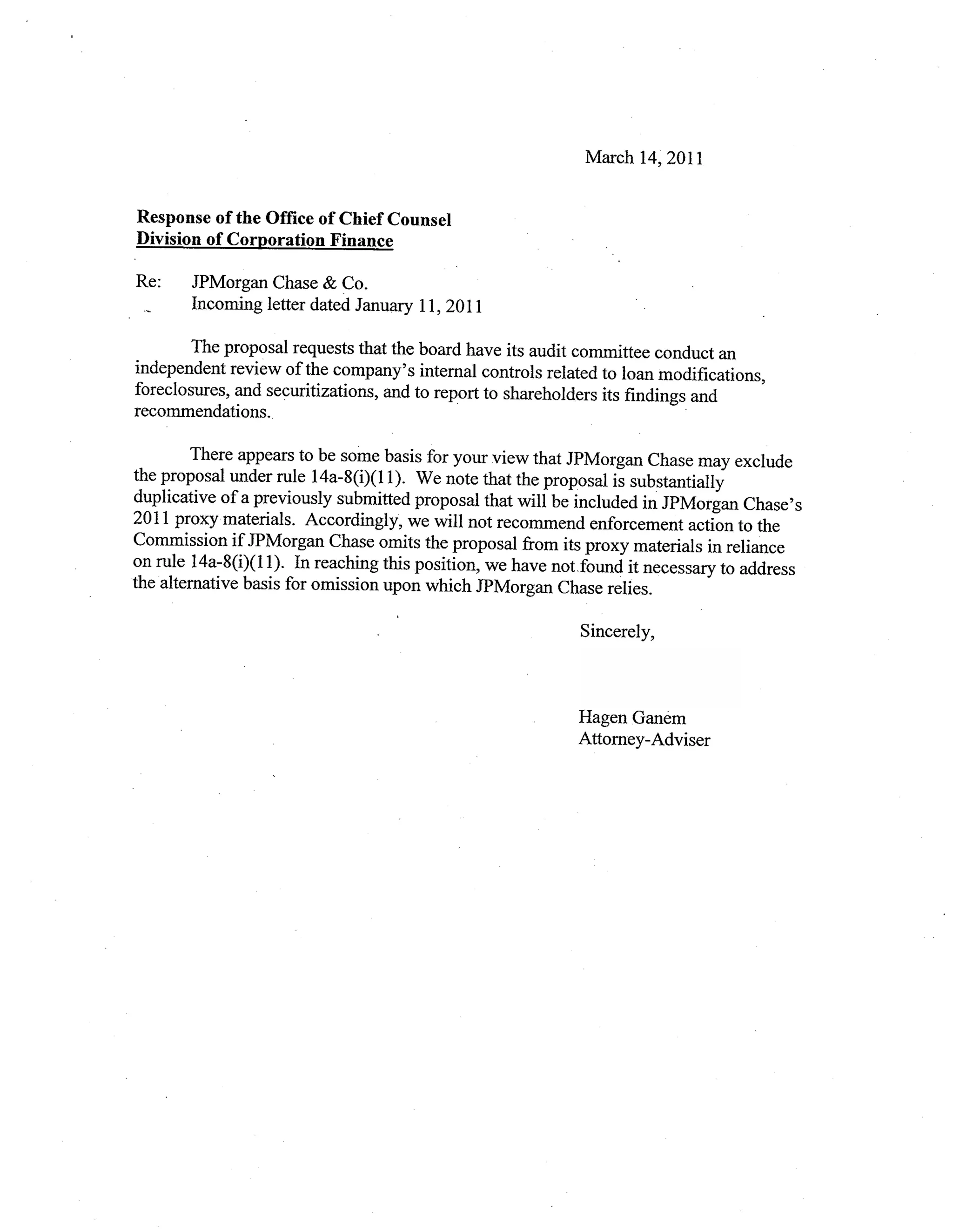 JP Morgan No Action Letter | PDF
