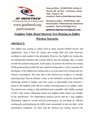 JPN1409 Neighbor Table Based Shortcut Tree Routing in ZigBee Wireless Networks | PDF