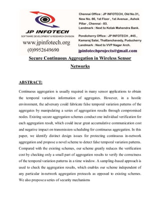 JPN1411 Secure Continuous Aggregation in Wireless Sensor Networks | PDF