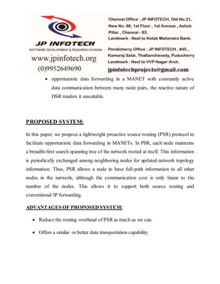 JPN1418 PSR: A Lightweight Proactive Source Routing Protocol For Mobile Ad Hoc Networks | PDF