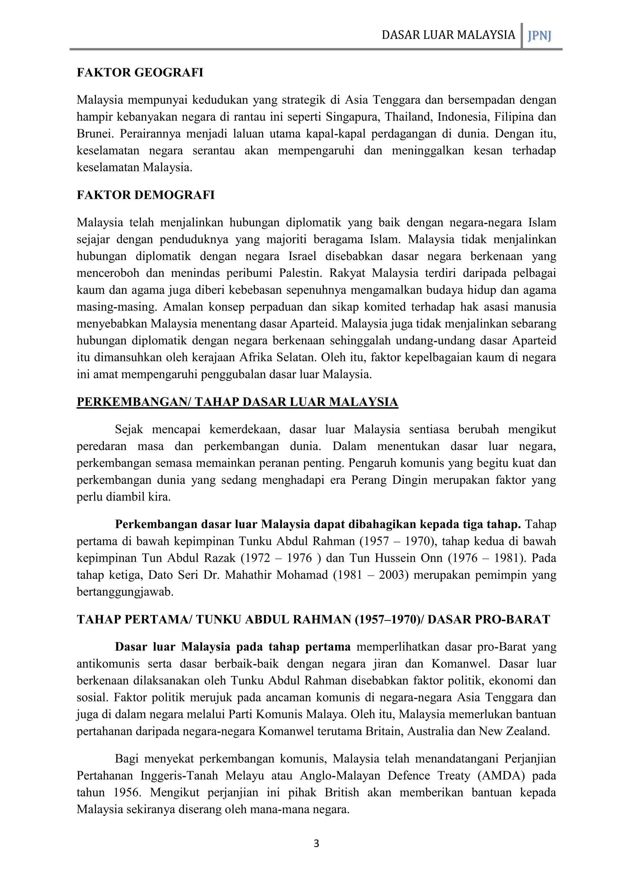 JPNJ K3 Dasar Luar Malaysia 2016 | PDF