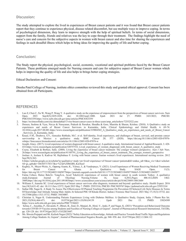 Qualitative Study on Lived in Experiences of Breast Cancer Patients at Mahagujarat Hospital ...