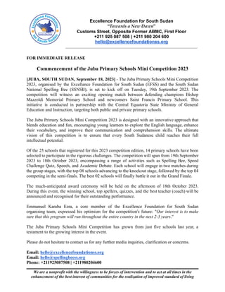 Press Statement: Juba Primary Schools Mini Competition 2023 | PDF