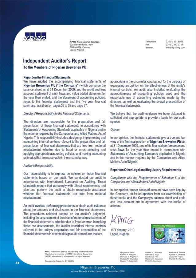 Nigerian Breweries annual report 2009 | PDF