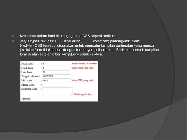 Power point J query dan penggunaannya sebagai validasi form | PPT