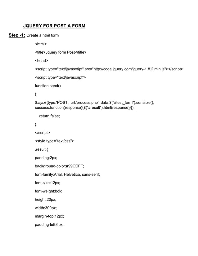 Jquery for post a form | PDF