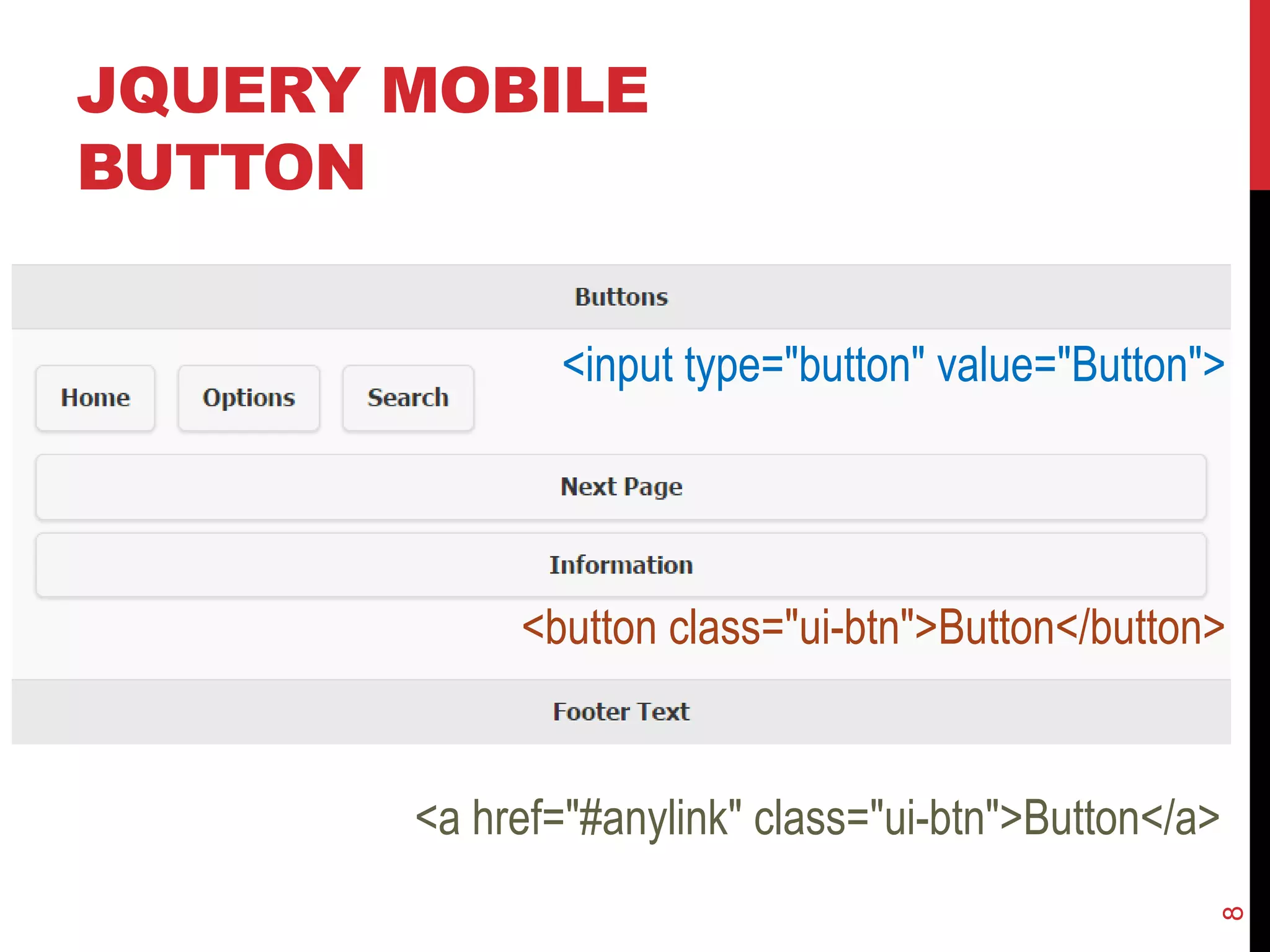 jQuery Mobile | PPTX | Web Design and HTML | Internet