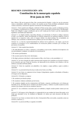 Resumen constitución 1876 | DOCX