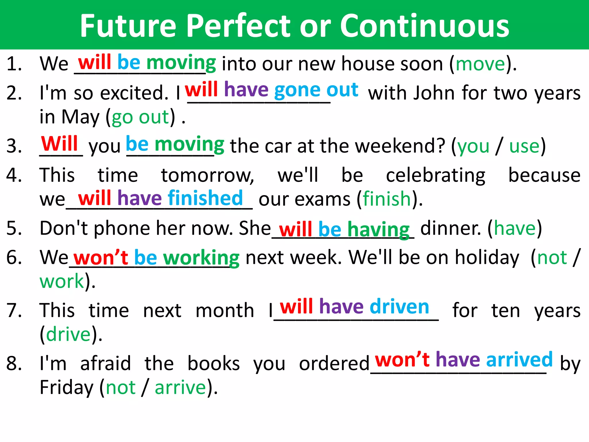 Jr. a1 unit 4 a future continuous_future perfect | PPT