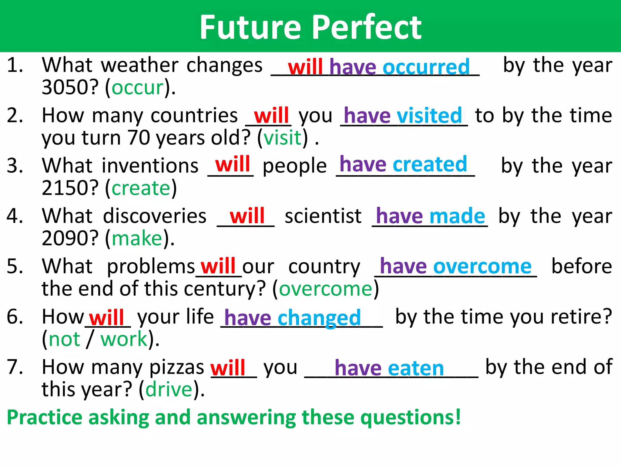 Jr. a1 unit 4 a future continuous_future perfect | PPT