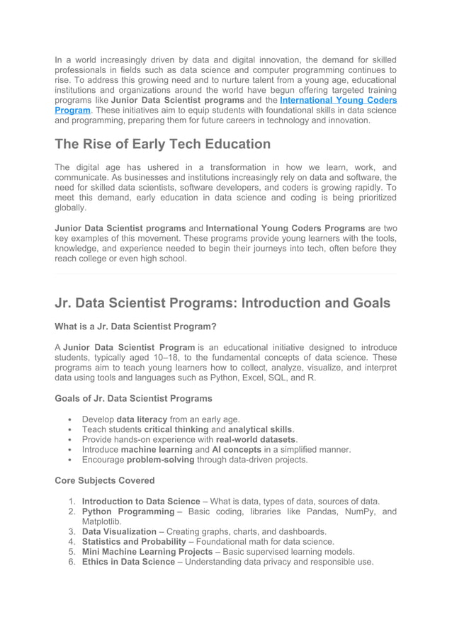 Jr. Data Scientist Programs and International Young Coders Program ...