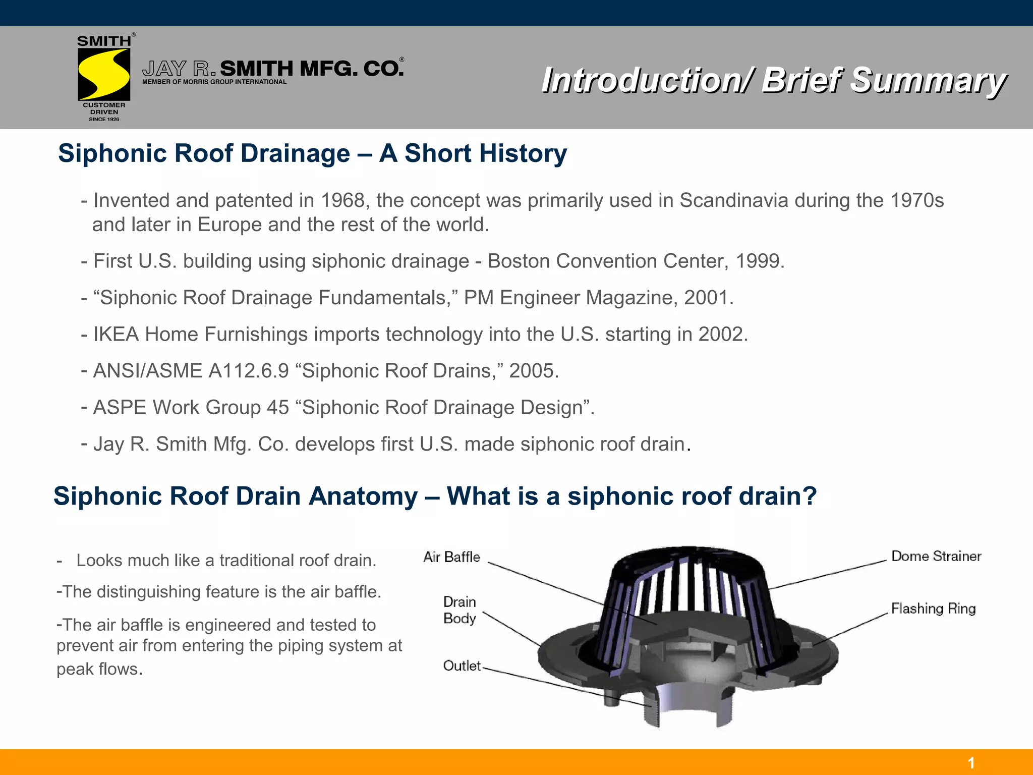 Jay R. Smith Mfg. Co. Full-bore Siphonic Roof Drains | PPT